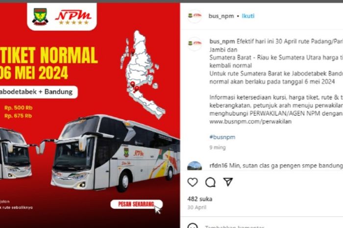 Jalan Darat Ke Sumbar Naik NPM, Ini Tarif dan Jadwal Keberangkatan - Gridoto